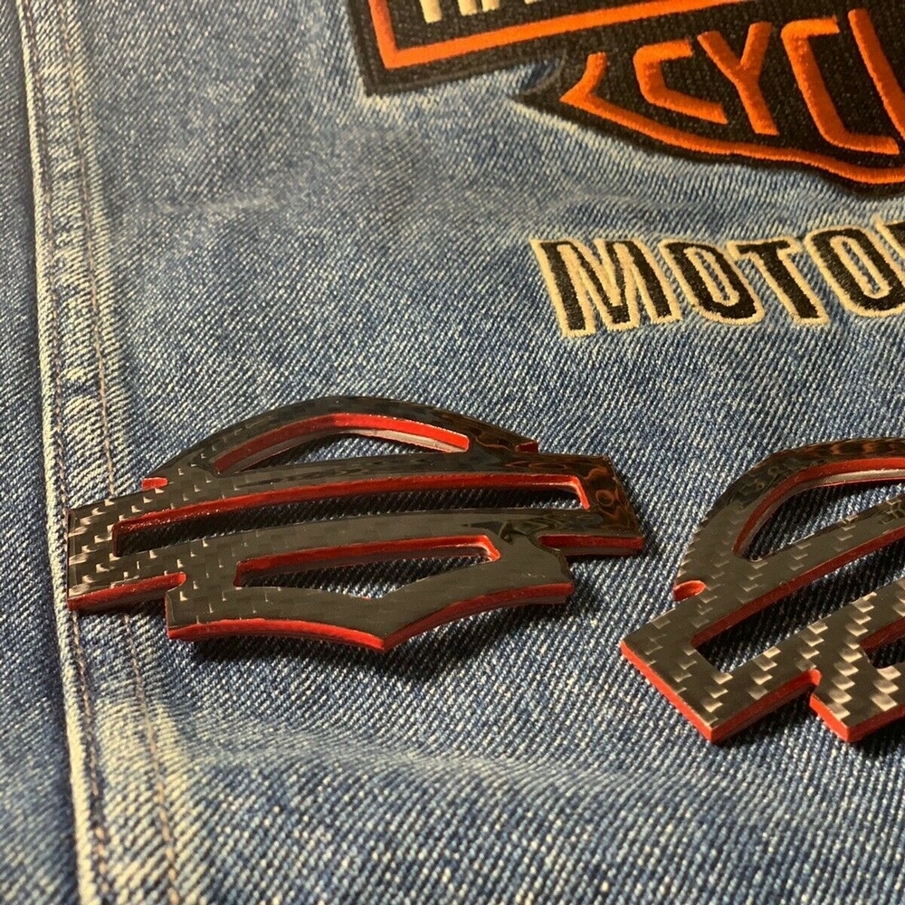 Buy Black carbon with red edges tank emblems. Custom emblems for Harley ...