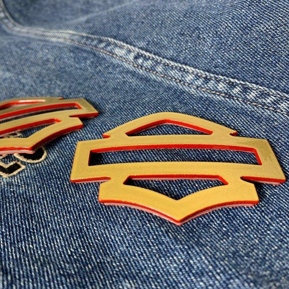Buy Gold with red edges tank emblems. Custom emblems for Harley Davidson