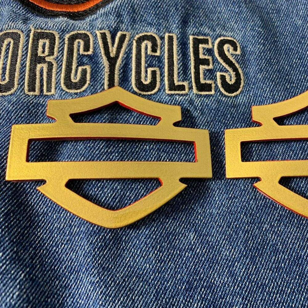 Buy Gold with red edges tank emblems. Custom emblems for Harley Davidson