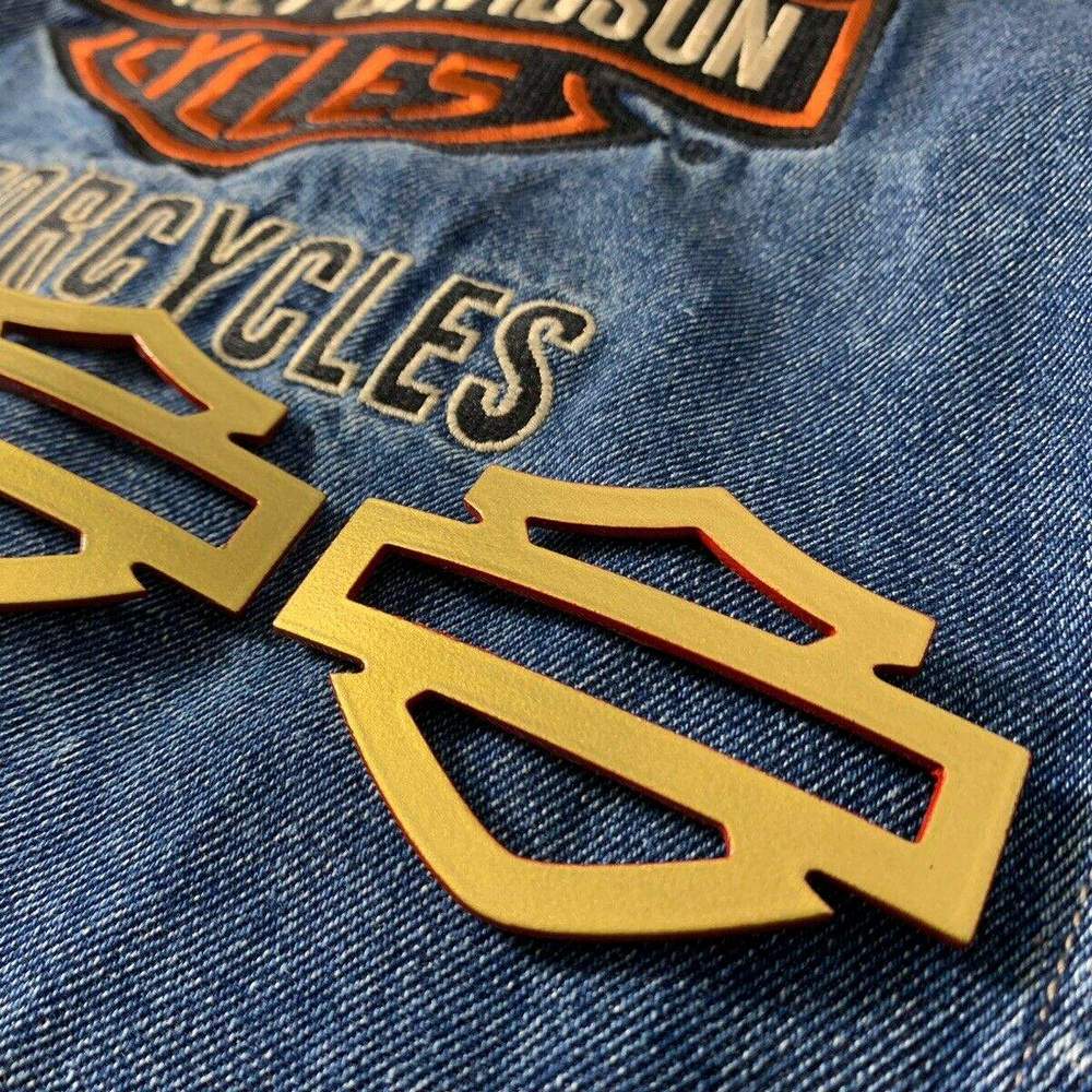Buy Gold with red edges tank emblems. Custom emblems for Harley Davidson
