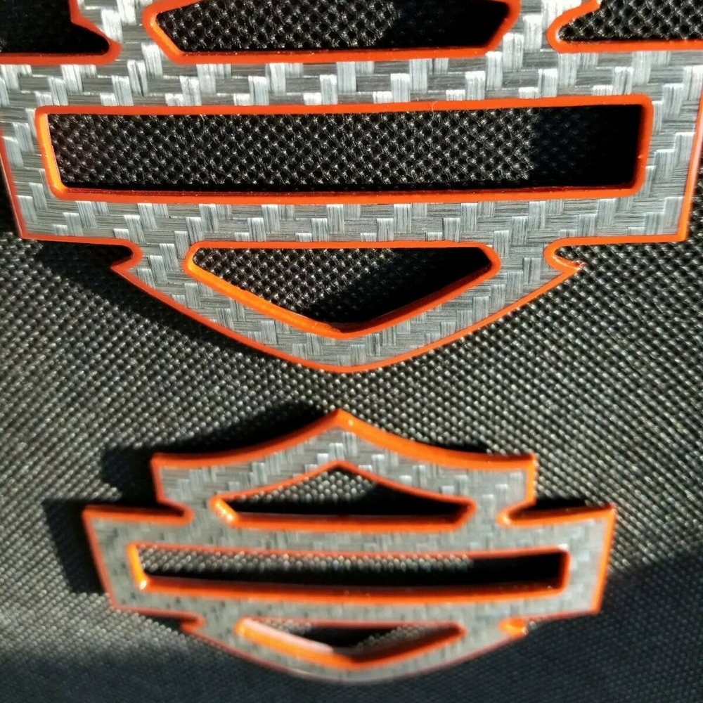 Buy Silver carbon with orange front outline emblems. Custom emblems for ...