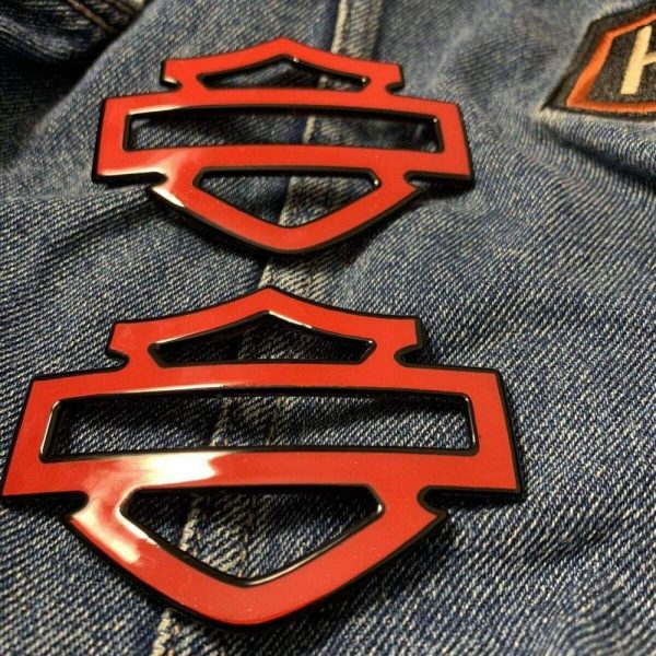 Red with black front outline tank emblems for Harley - tankbadges